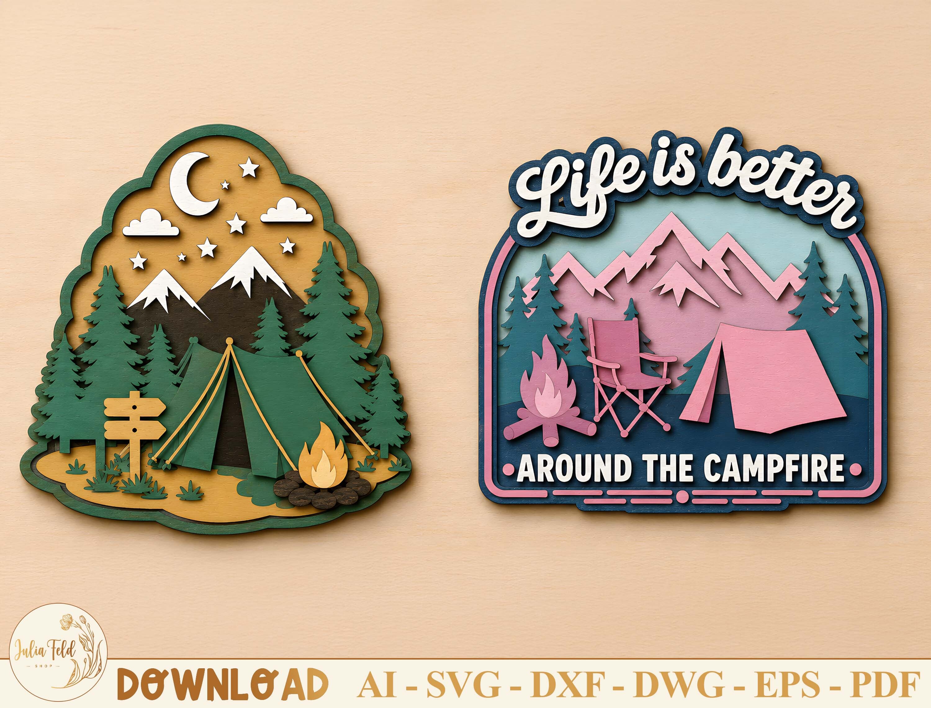 3D Layered Camping SVG Bundle · Creative Fabrica