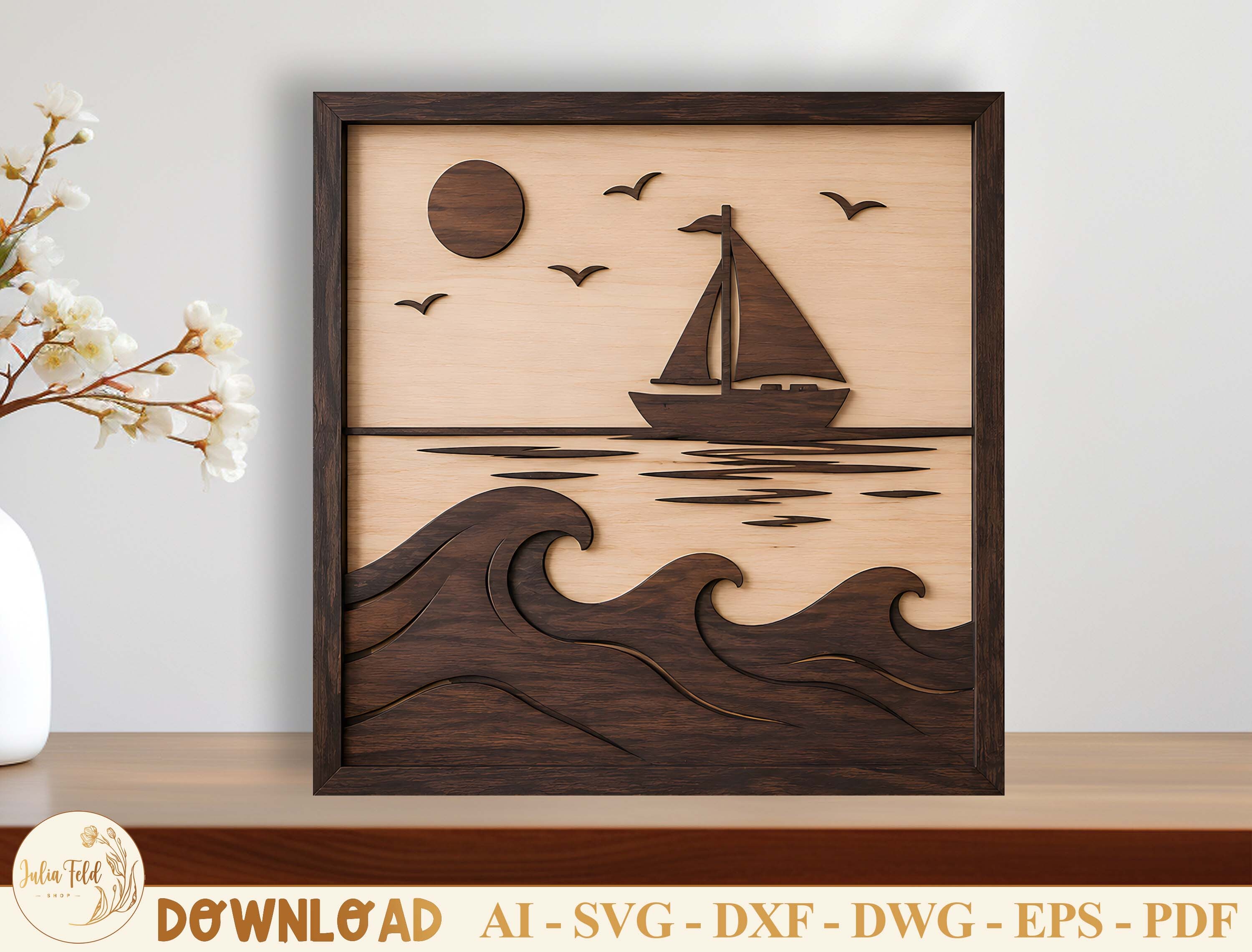 3D Layered Sailboat Ocean SVG · Creative Fabrica