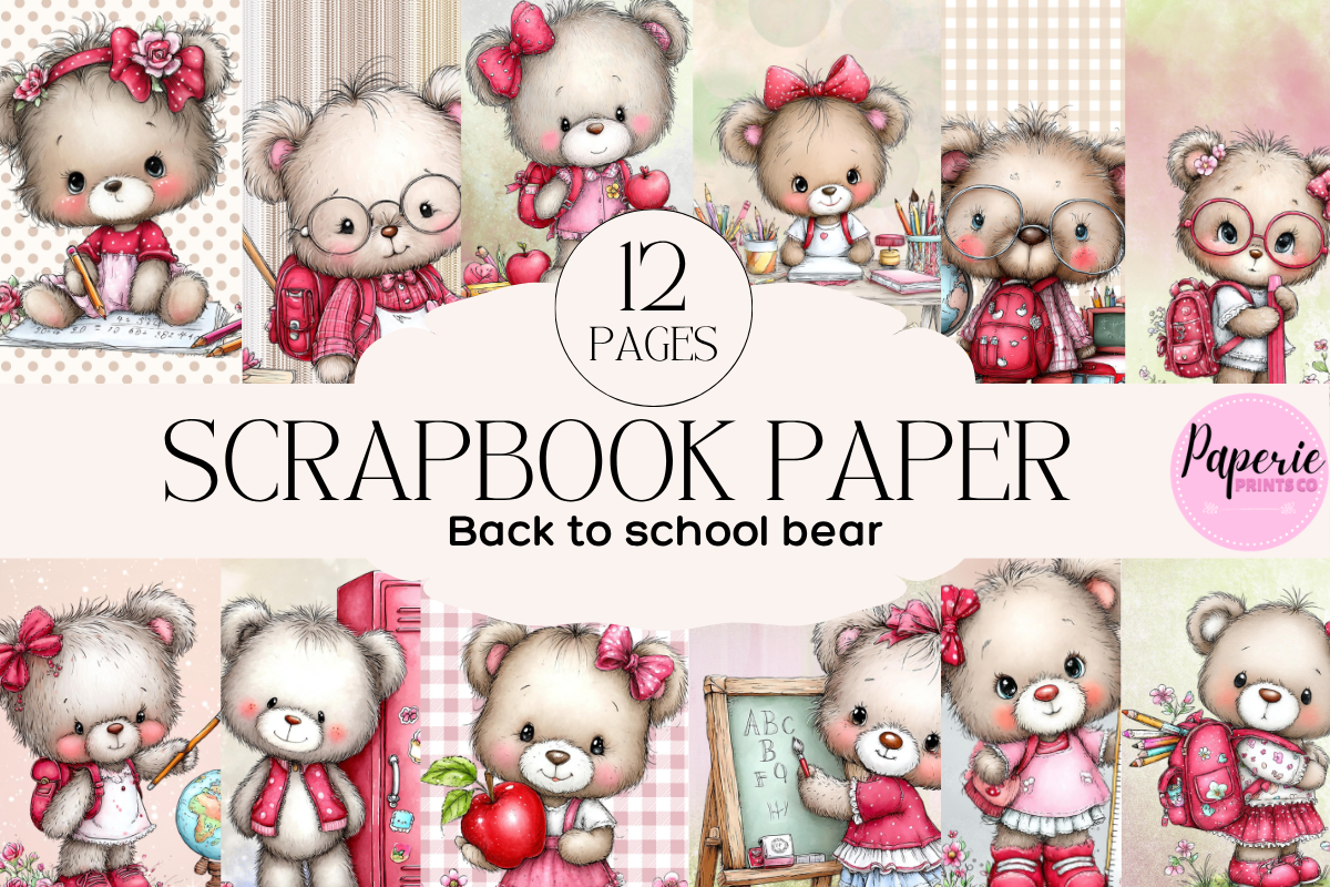 Back to School Bear Scrapbook Paper Graphic by PaperiePrintsCo ...