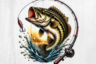 Bass Fishing Rod Splash Art PNG Graphic by CreativeArt · Creative Fabrica