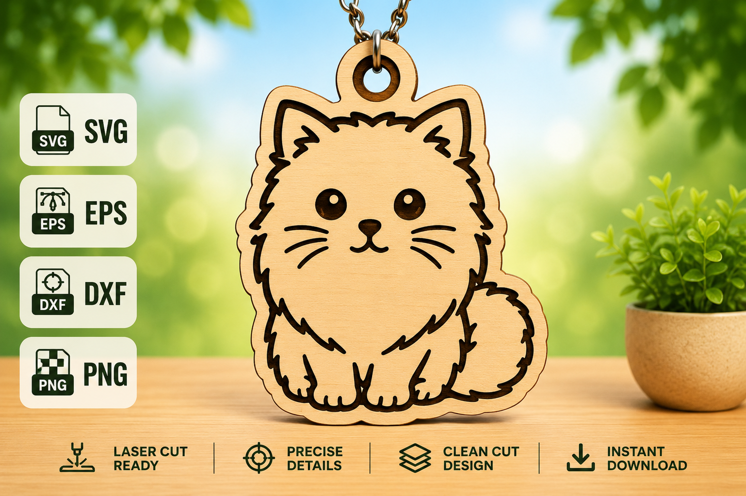 Cat Necklace Pendant SVG Laser Cut File · Creative Fabrica