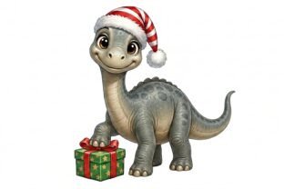 Christmas Dino with Gift Cute Dinosaur Graphic by MyPatterns · Creative ...