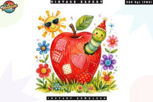 Cute Apple Worm Watercolor PNG Graphic by Vintage Expert · Creative Fabrica