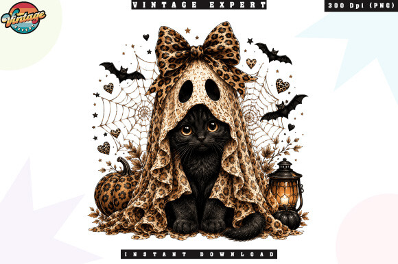 Cute Black Cat Ghost Costume PNG Graphic by Vintage Expert · Creative ...