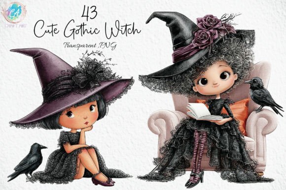 Cute Gothic Witch PNG Clipart Graphic by Craft Art · Creative Fabrica