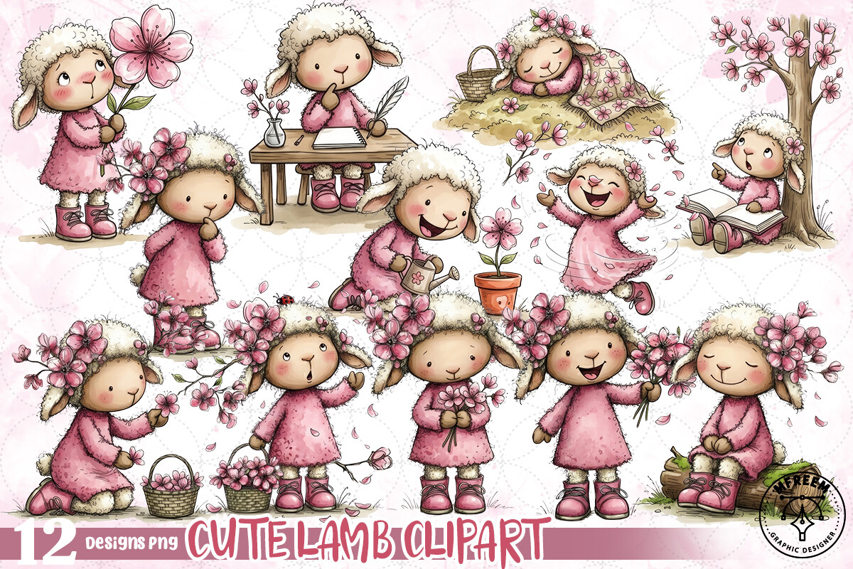 Cute Lamb Clipart PNG Graphic by mfreem · Creative Fabrica