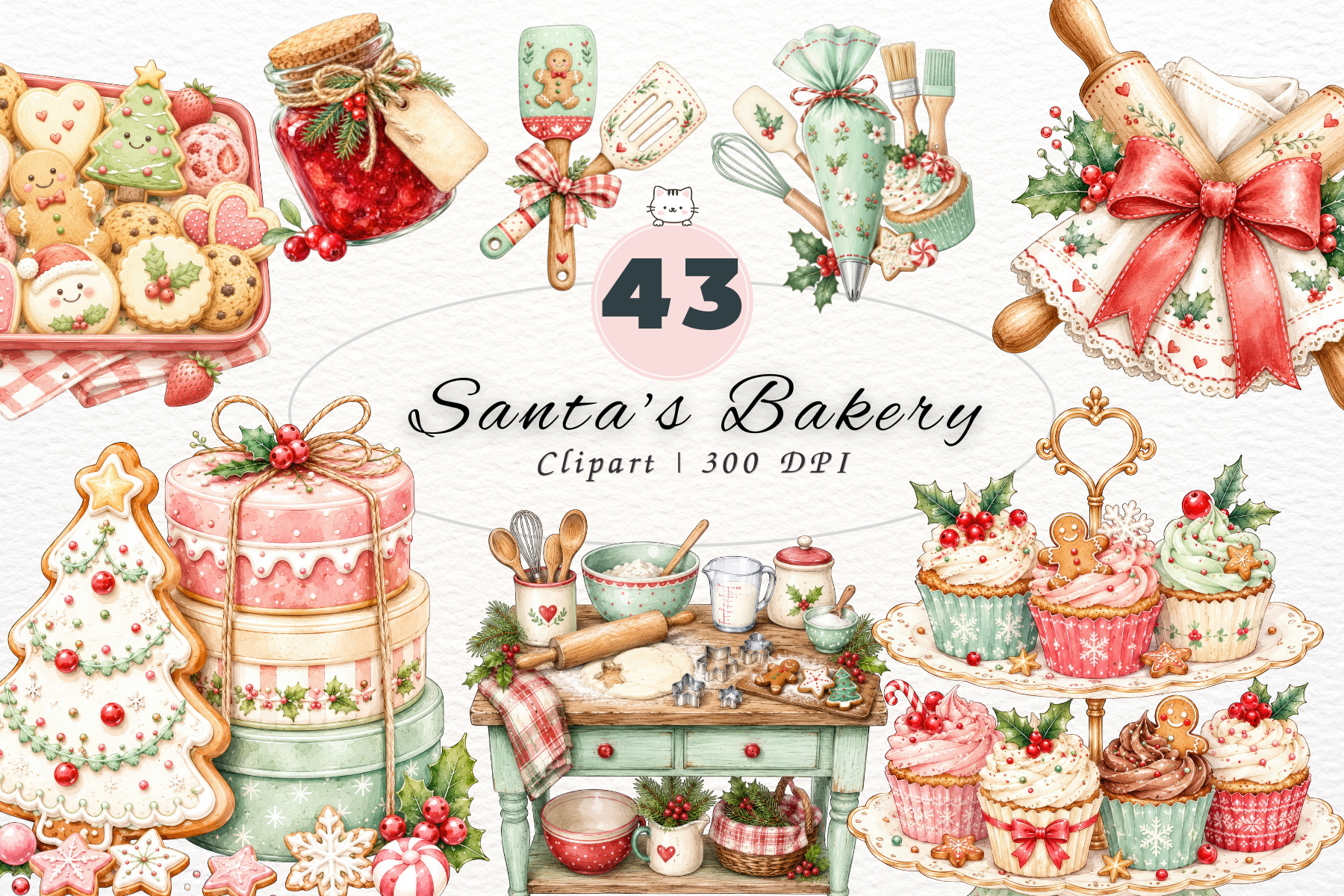 Cute Santa's Bakery Clipart,Christmas Graphic by Skye Design · Creative ...