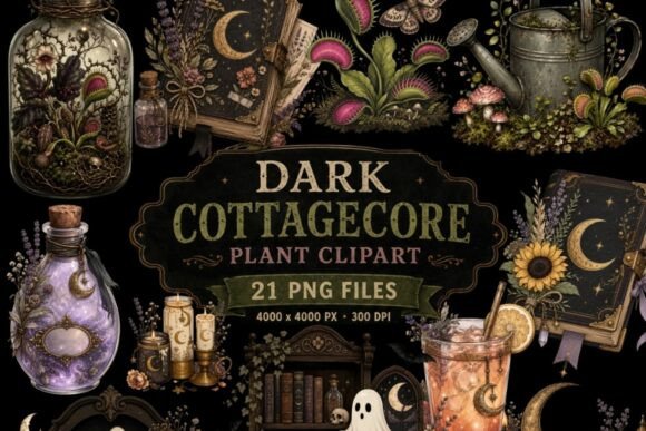 Dark Cottagecore Plant Clipart | 21 PNG Graphic by Tanya Kart ...