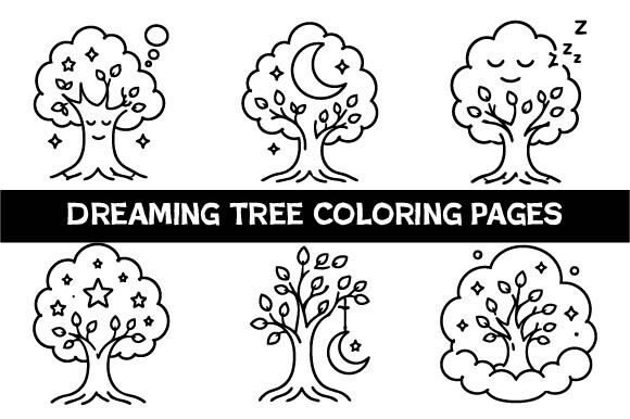 Dreamy Trees Coloring Pages Graphic by rahmatumar971 · Creative Fabrica