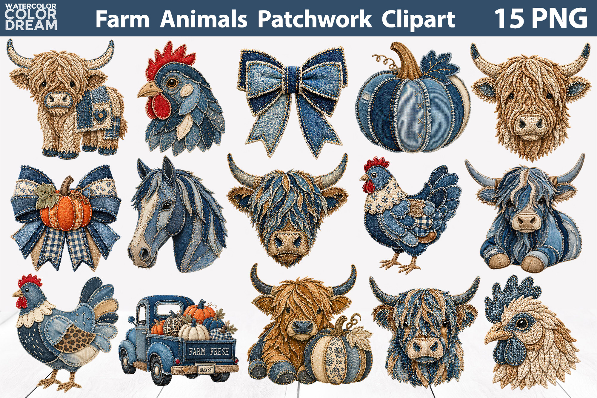 Farm Animal Patchwork Clipart Graphic by WatercolorColorDream ...