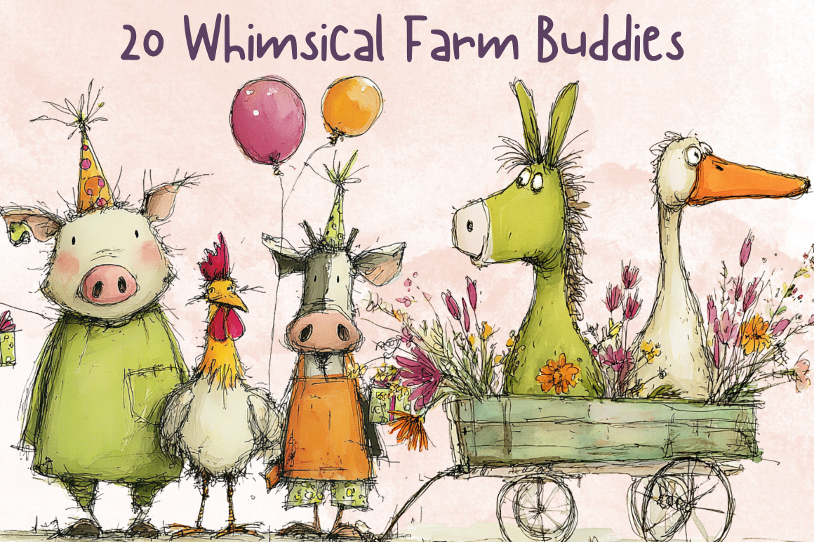Farm Buddies Whimsical Clipart Graphic by giraffecreativestudio ...