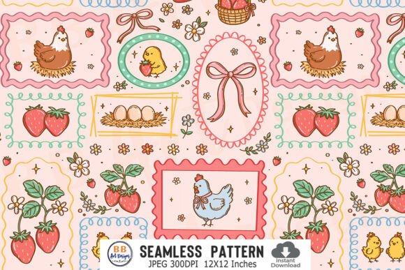 Farm Chicken Patchwork Pattern Fabric Graphic by BB Art Designs ...