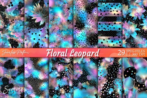 Floral Leopard Glitter Galaxy Pattern Graphic by Summer Digital Design ...