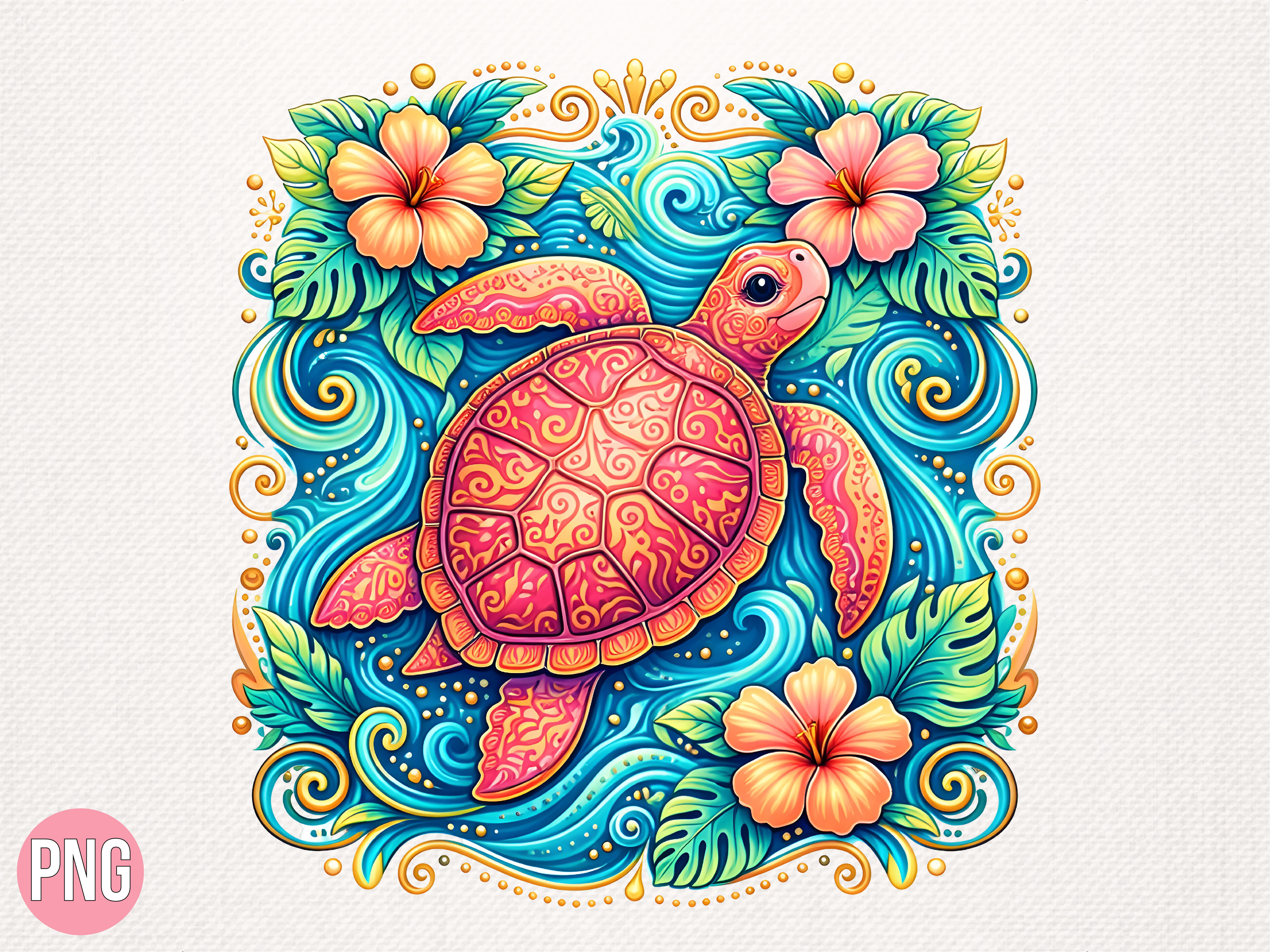 Floral Sea Turtle Summer Mandala PNG Graphic by MOON Studio · Creative ...