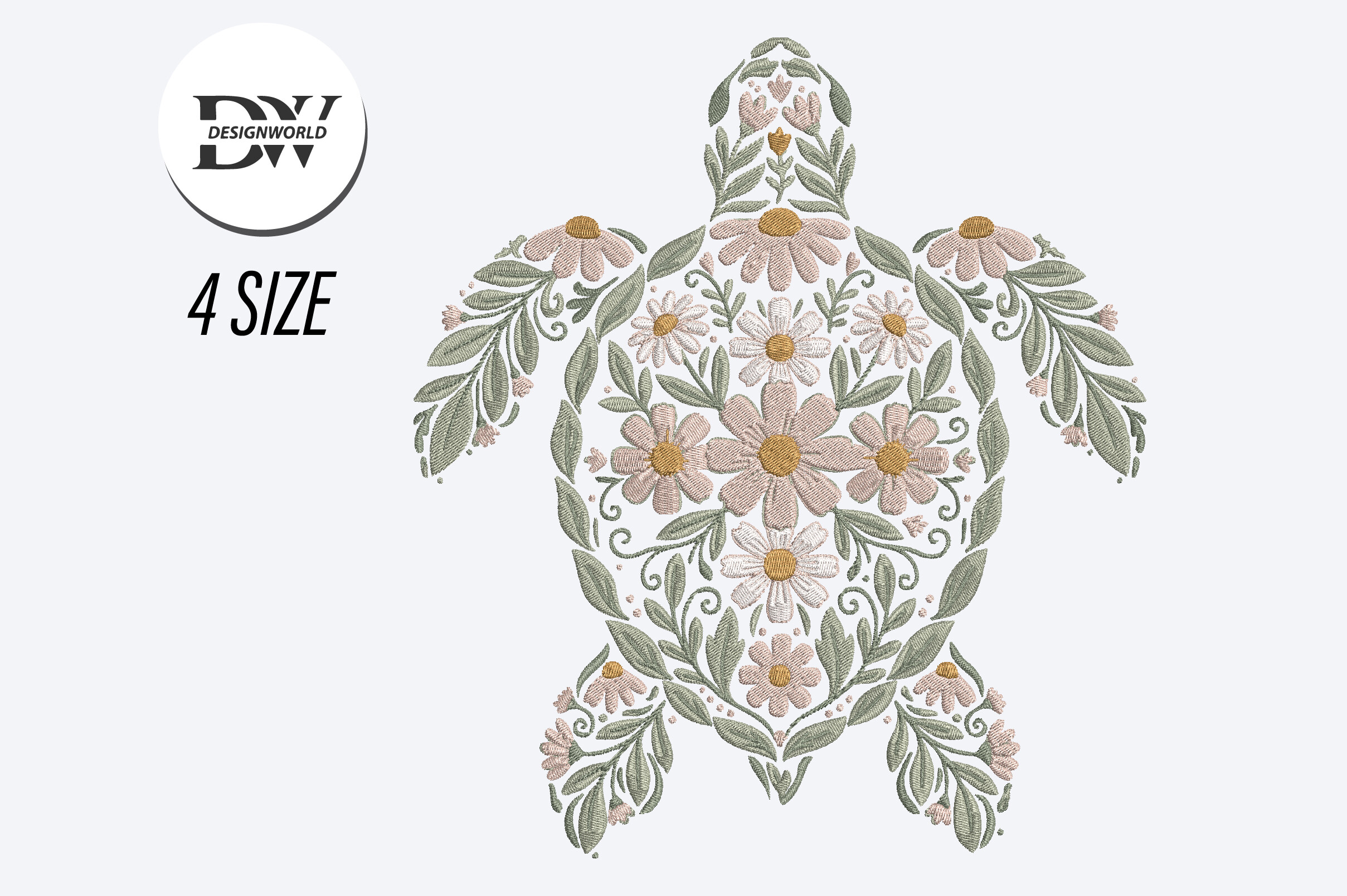 Floral Turtle Embroidery Design · Creative Fabrica
