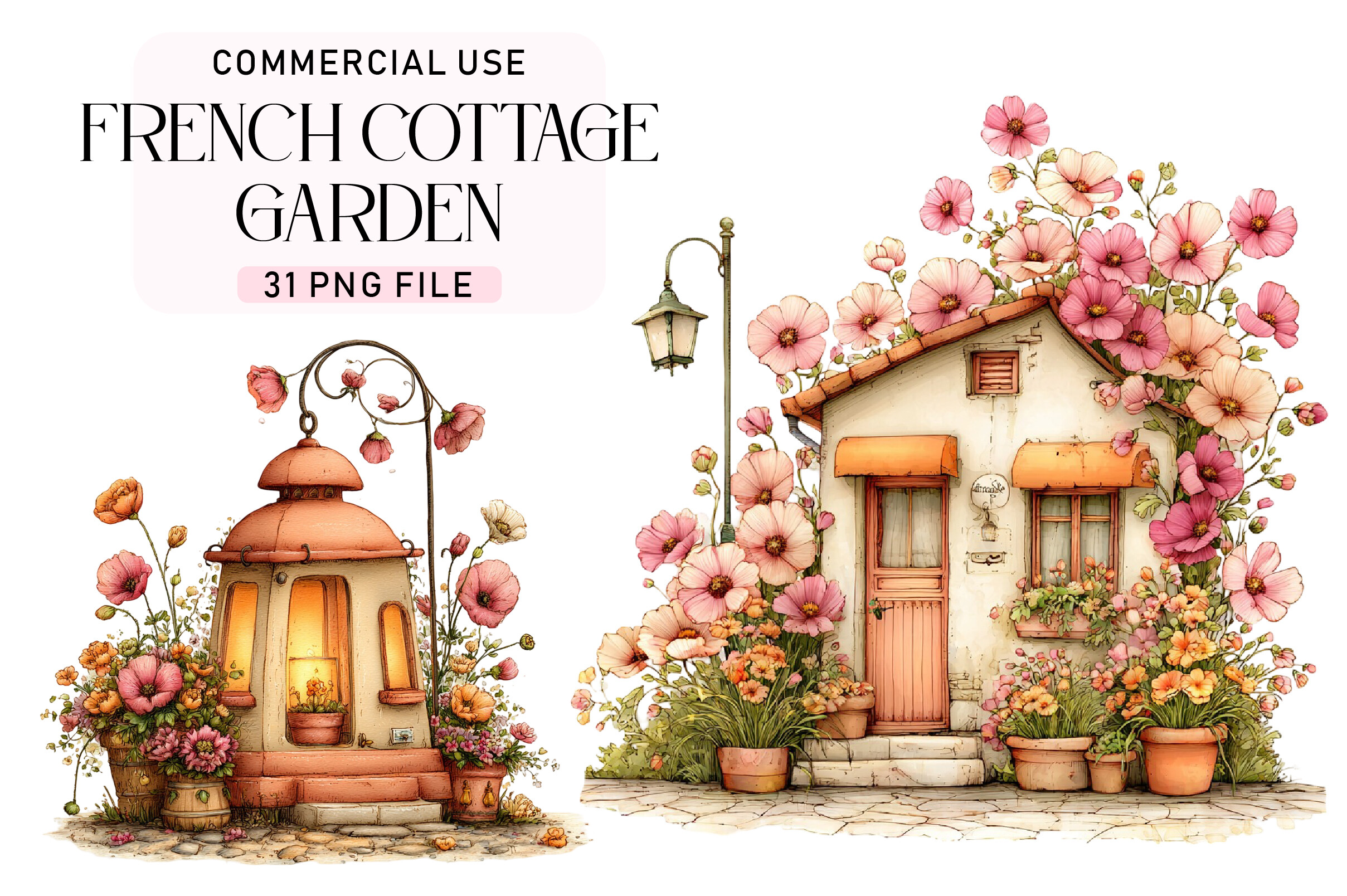 French Cottage Garden Clipart Graphic by Daily.Designs · Creative Fabrica