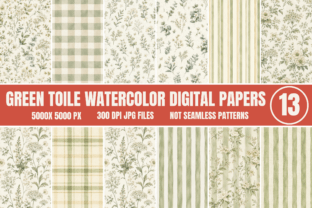 Green Toile Watercolor Digital Paper Bun Graphic by Craftcity ...
