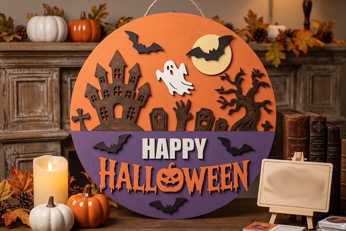 Halloween Round Door Sign Laser Cut · Creative Fabrica