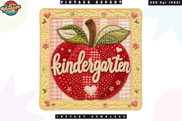 Kindergarten Patchwork Apple PNG Graphic by Vintage Expert · Creative ...