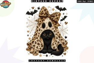 Leopard Print Ghost Cat Halloween PNG Graphic by Vintage Expert ...