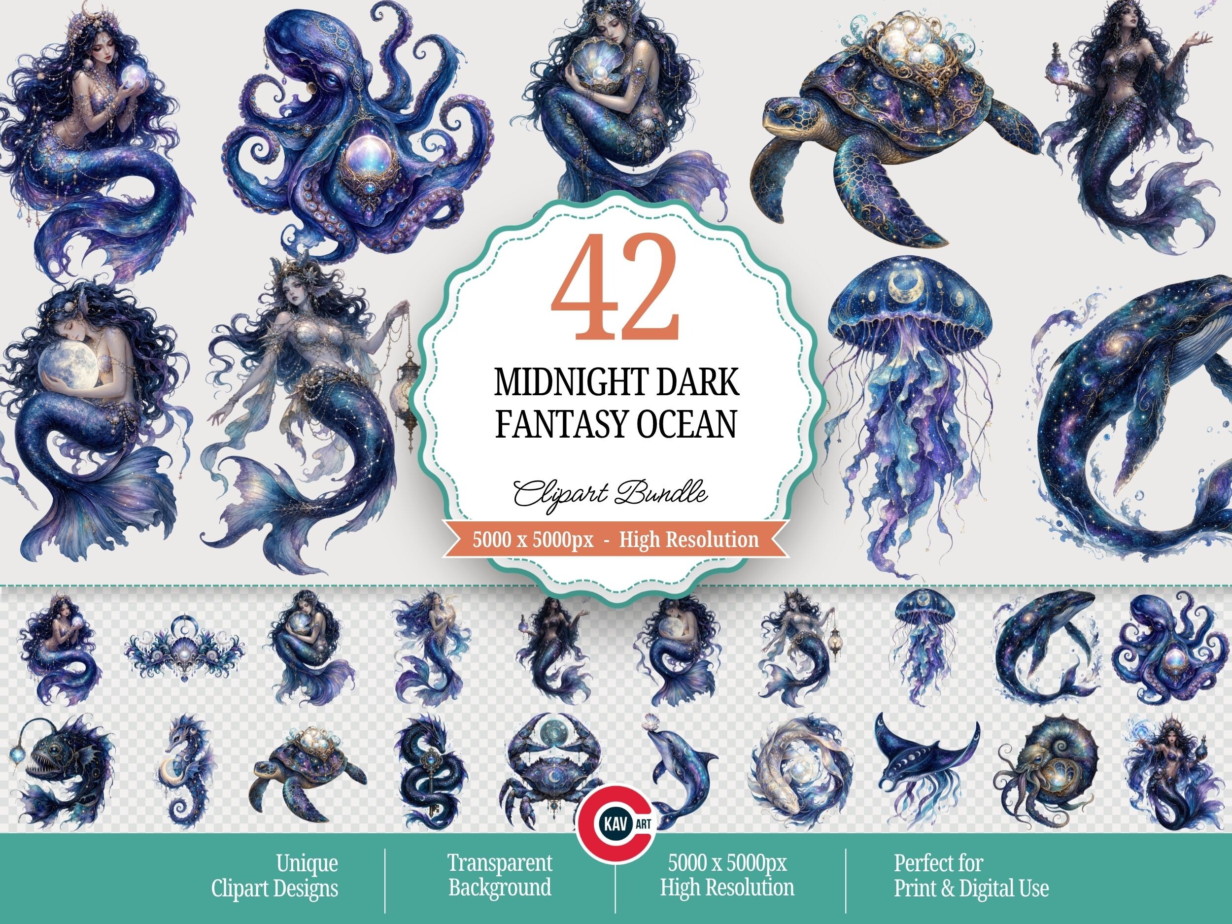 Midnight Magic Dark Fantasy Ocean PNGs Graphic by c.kav.art · Creative ...