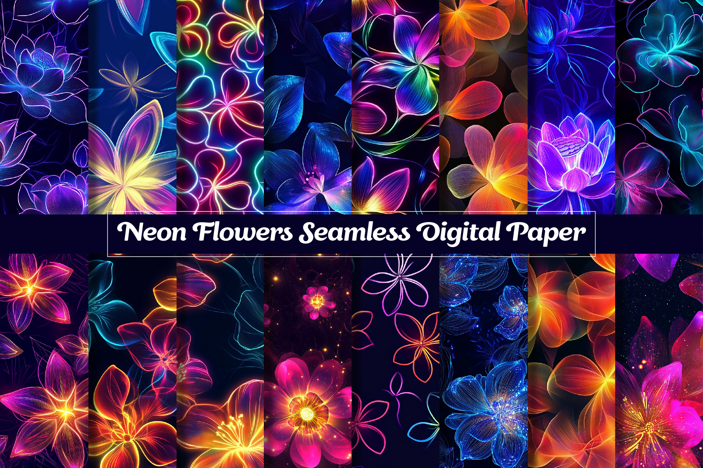 Neon Flowers Seamless Digital Paper Graphic by Dream Creation ...