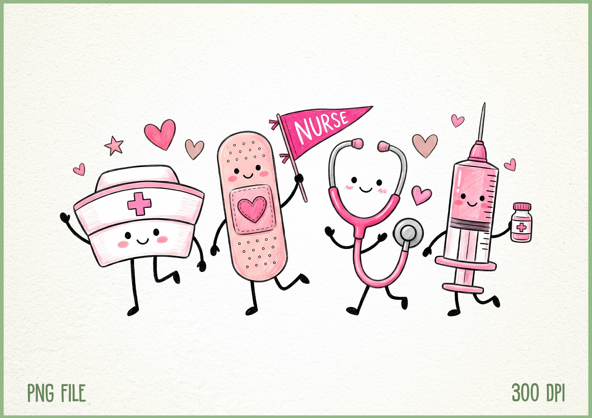 Pink Nurse Life Doodle PNG Graphic by SoftInk Studio · Creative Fabrica