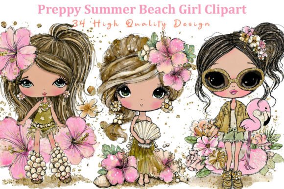 Preppy Summer Beach Girl Clipart PNG Graphic by daily.arts · Creative ...