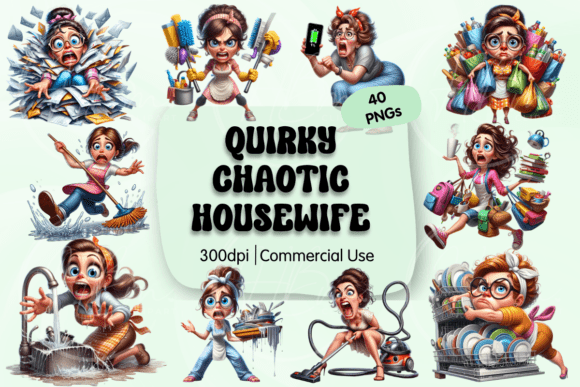 Quirky Chaotic Housewife Clipart Graphic by HBM Clipart · Creative Fabrica