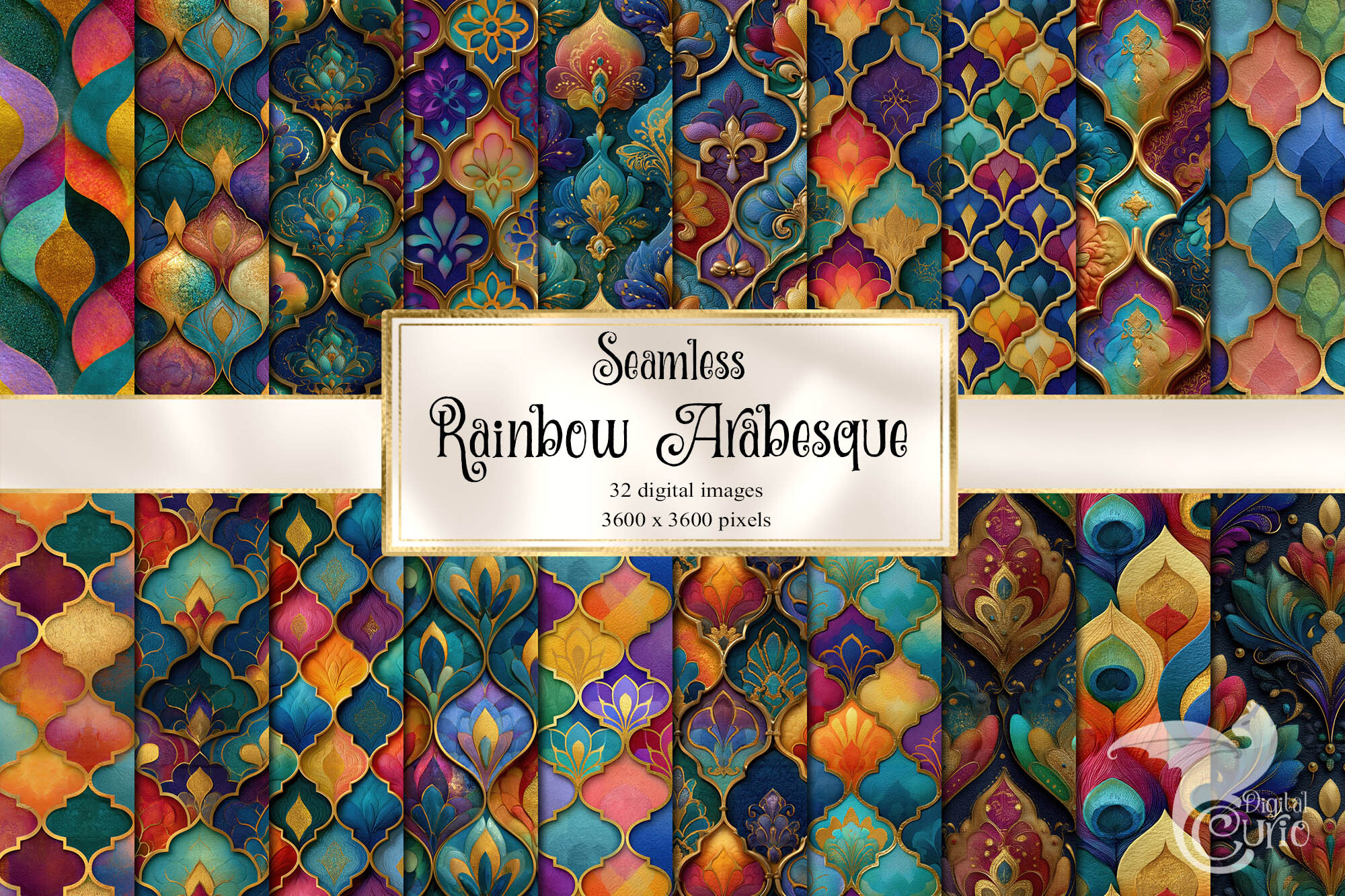 Rainbow Arabesque Digital Paper Graphic by Digital Curio · Creative Fabrica