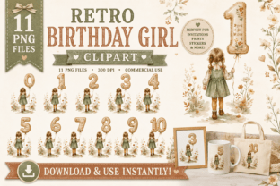 Retro Birthday Girl Numbers Clipart PNG Graphic by Hamees Store ...