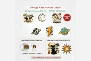 Vintage Alien Sticker Clipart | 18 PNG Graphic by Tanya Kart · Creative ...