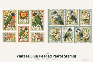 Vintage Blue Headed Parrot Stamps Graphic by Velvet.Sparrow · Creative ...