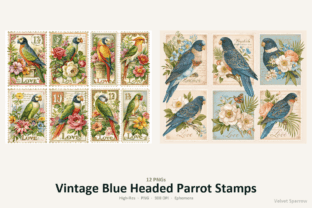 Vintage Blue Headed Parrot Stamps Graphic by Velvet.Sparrow · Creative ...