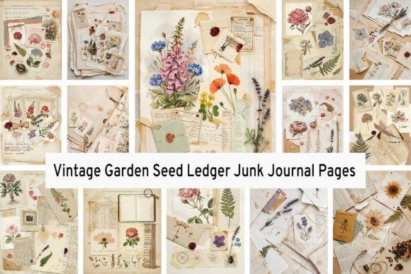 Vintage Garden Seed Ledger Junk Journal Graphic by design studio3 ...