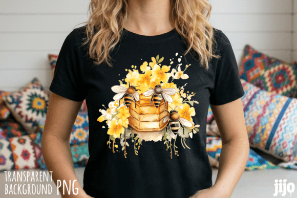 Watercolor Bees Hexagon Hive PNG Graphic by jijopero · Creative Fabrica