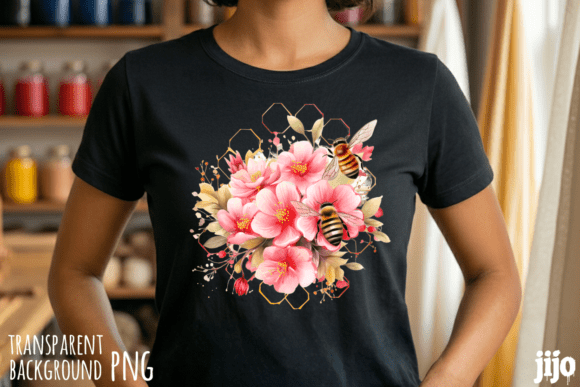 Watercolor Bees Pink Cherry PNG Graphic by jijopero · Creative Fabrica