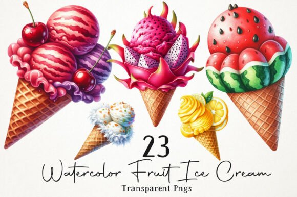Watercolor Fruit Ice Cream PNG Clipart Graphic by NexaArt · Creative ...