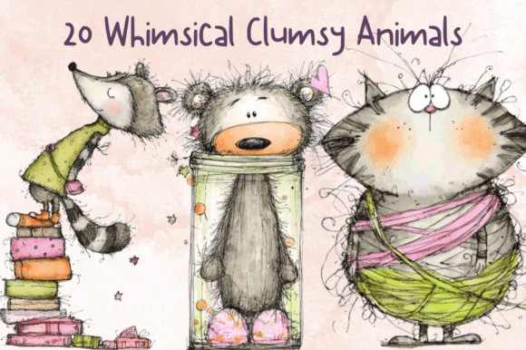 Whimsical Clumsy Animals Clipart Set Graphic by giraffecreativestudio ...