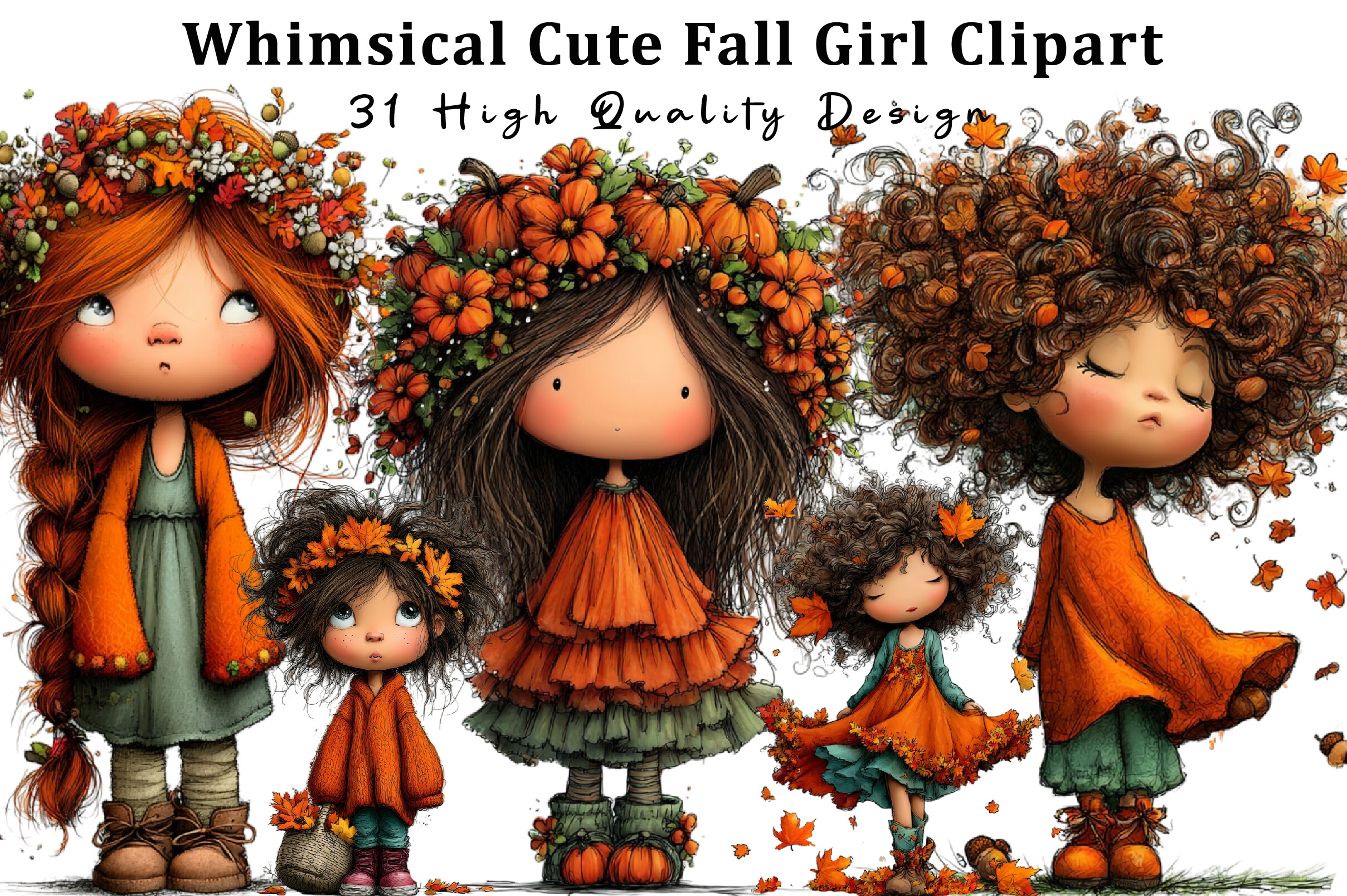 Whimsical Cute Fall Girl Clipart Graphic by daily.arts · Creative Fabrica