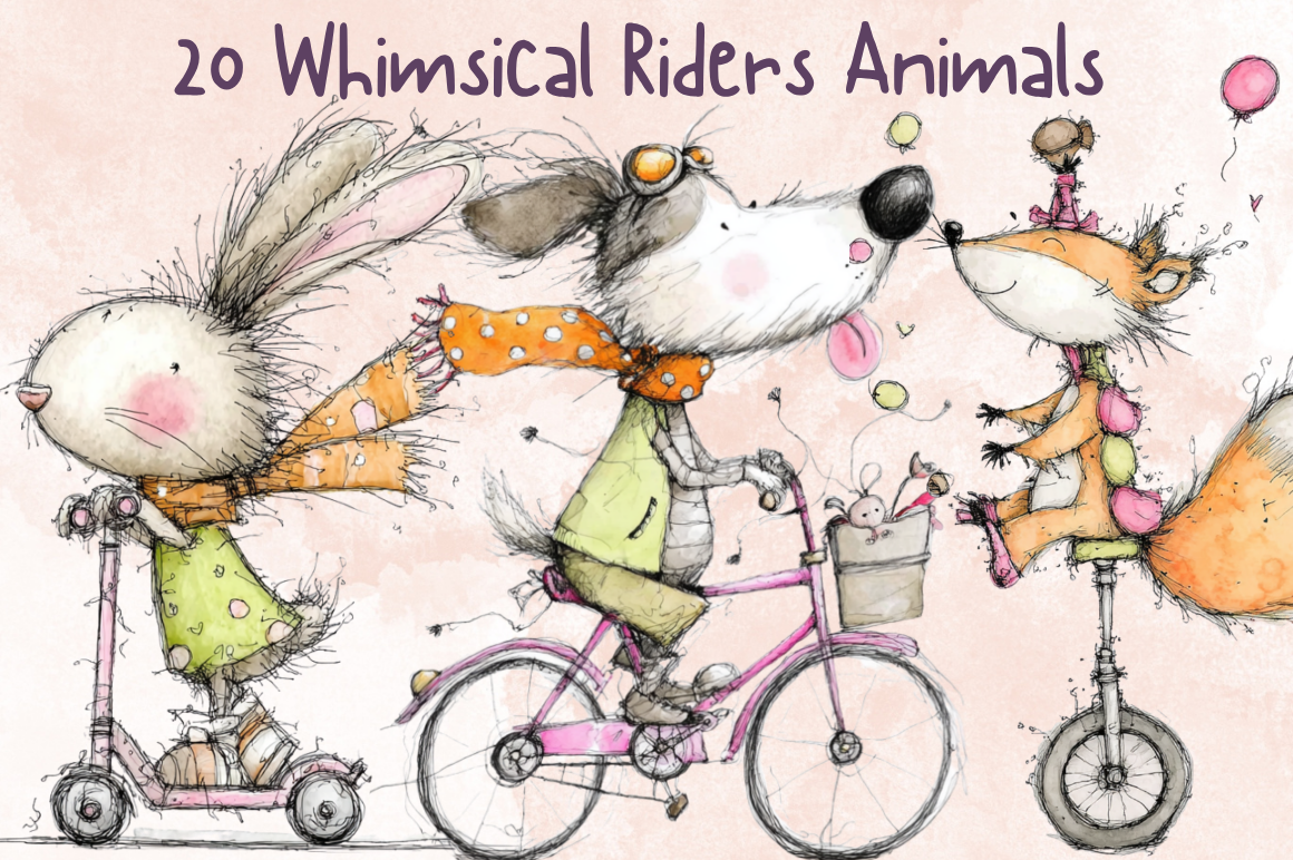 Whimsical Riders Animals Clipart Set Graphic by giraffecreativestudio ...