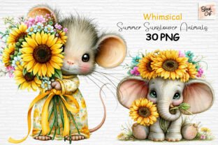 Whimsical Sunflower Animals Clipart PNG Graphic by Black Cat · Creative ...