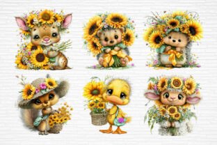 Whimsical Sunflower Animals Clipart PNG Graphic by Black Cat · Creative ...