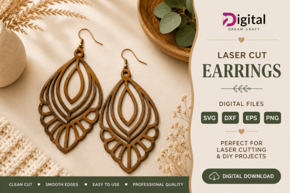 Wooden Earrings SVG Laser Cut Files · Creative Fabrica