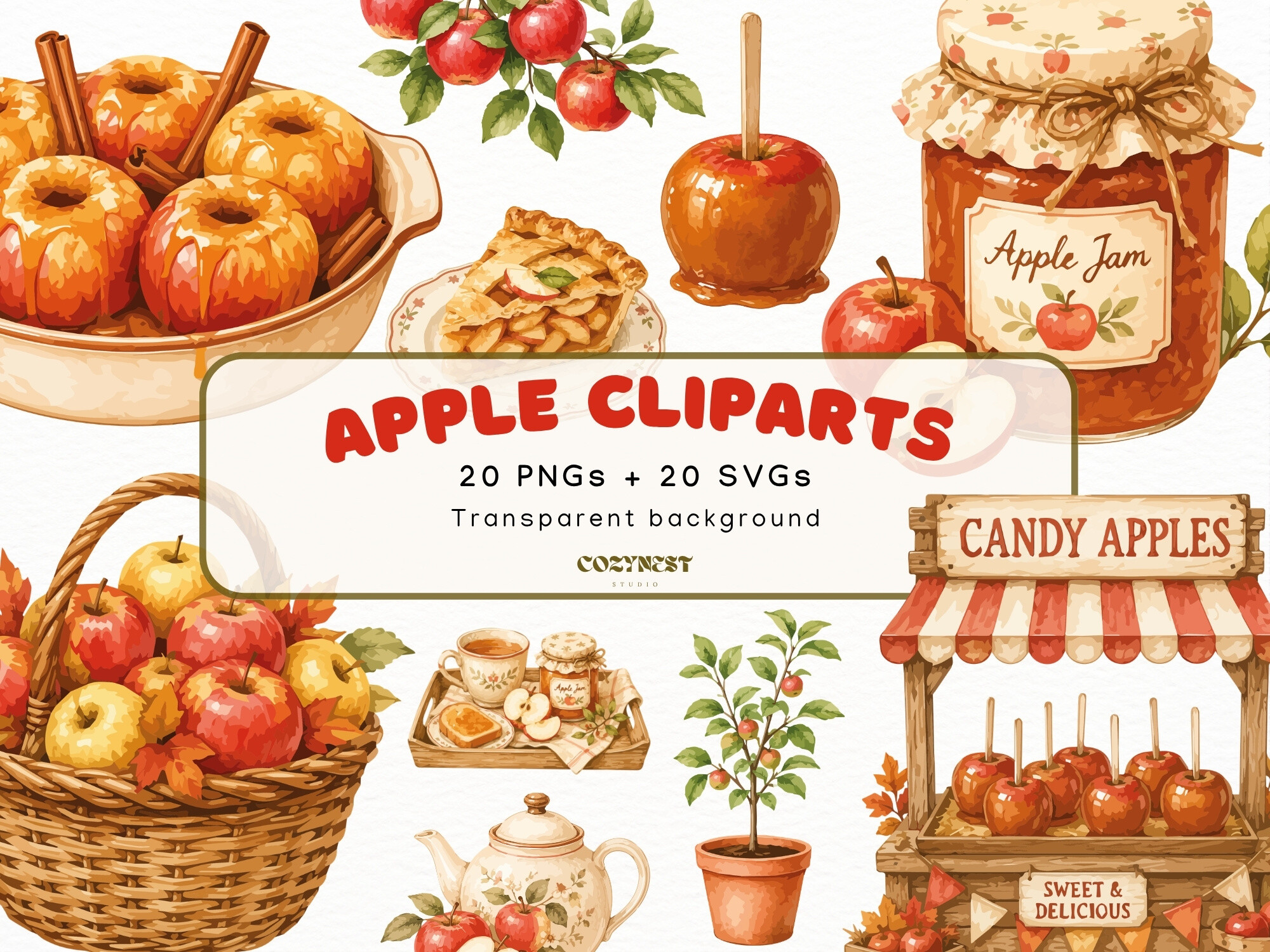 Apple Watercolor Cliparts, Fall Harvest Graphic by CozyNest Studio ...