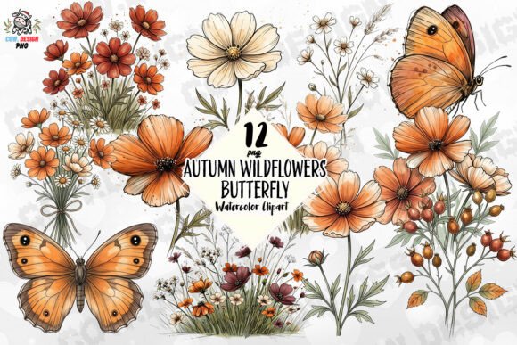 Autumn Wildflowers Butterfly PNG Graphic by COW.design · Creative Fabrica