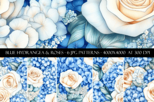 Blue Hydrangea and Roses Patterns Graphic by Digital Paper Packs ...