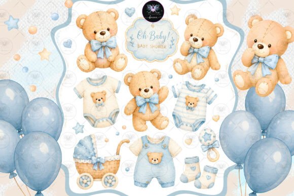 Blue Teddy Bear Baby Clipart Graphic by BigCakeBee · Creative Fabrica