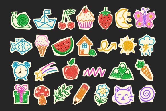 Colorful Scrapbook Kids Hand Drawn Set Graphic by luqart97 · Creative ...