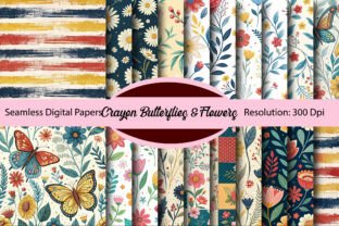 Crayon Butterflies Digital Paper Graphic by Colourful · Creative Fabrica